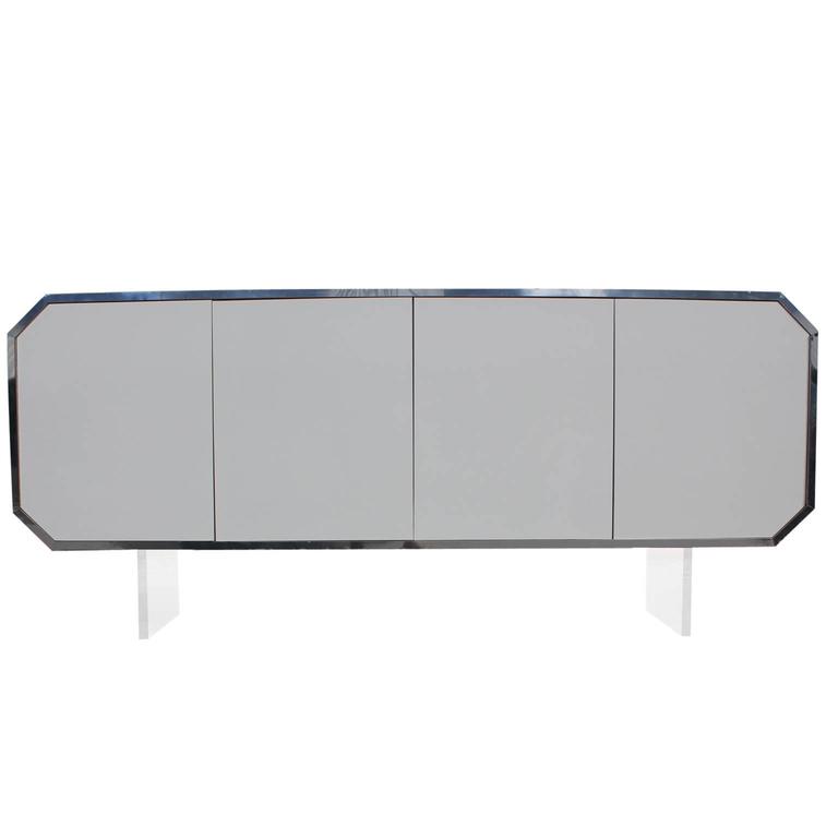 White and Chrome Octagon Modern Sideboard or Cabinet with Lucite Legs ...