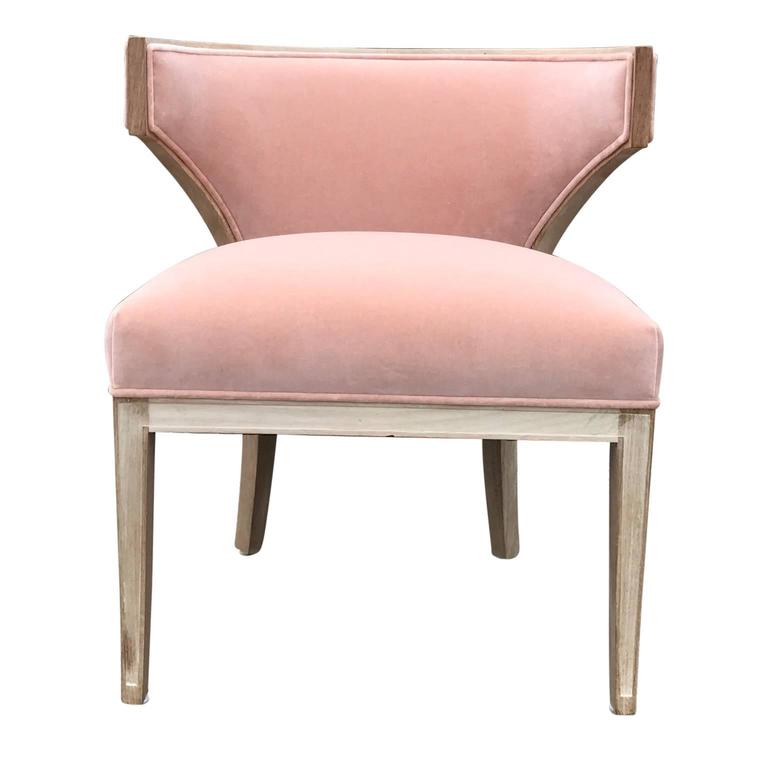Set of Four Klismos Blush / Pink Velvet Bleached Modern Club Chairs at ...