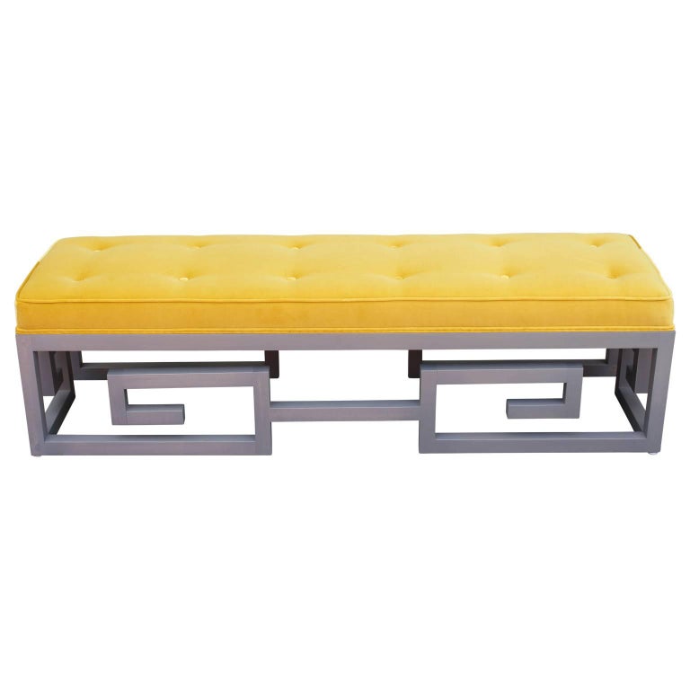 Modern Custom-Made Greek Key Rectangular Bench in Gray and Yellow ...
