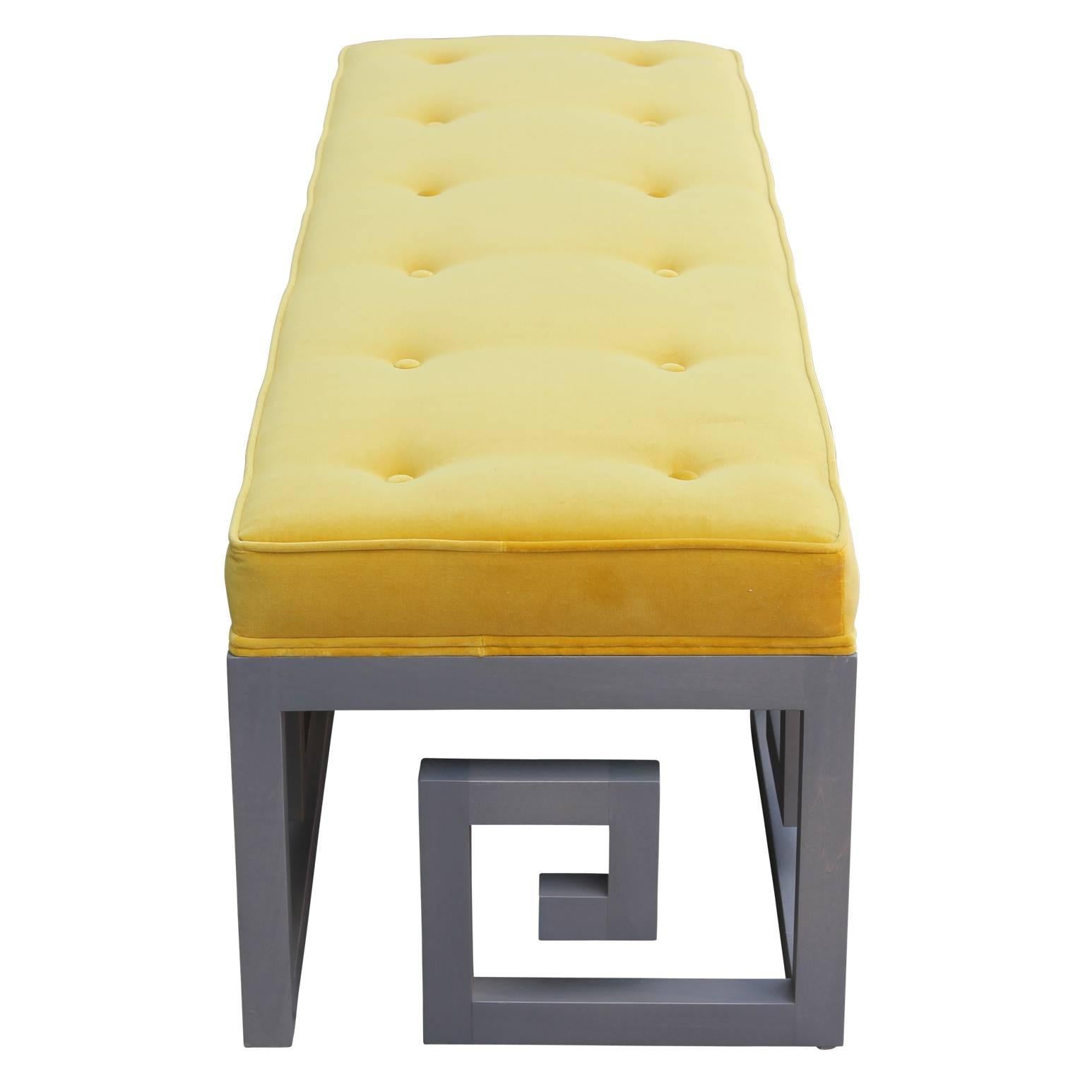 Modern Custom-Made Greek Key Rectangular Bench in Gray and Yellow ...