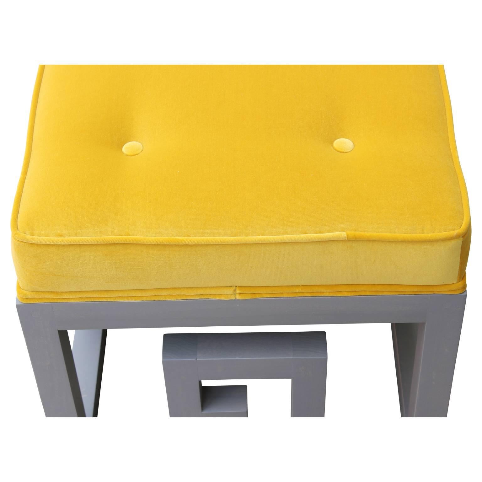 Modern Custom-Made Greek Key Rectangular Bench in Gray and Yellow ...