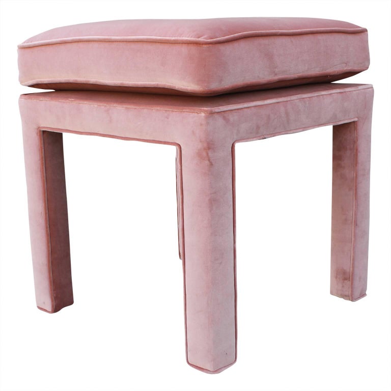 Luxe Modern Light Pink Velvet Pair of Stools or Ottomans with ...