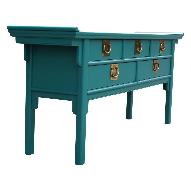Modern Century Furniture Teal Five Drawer Dresser Or Console Table ...