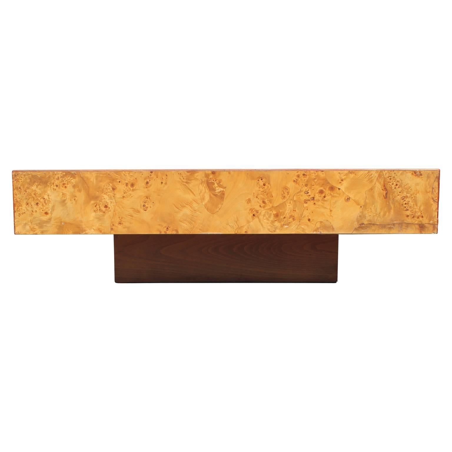 Modern Italian Milo Baughman Style Square Burl Wood Coffee Table at 1stDibs