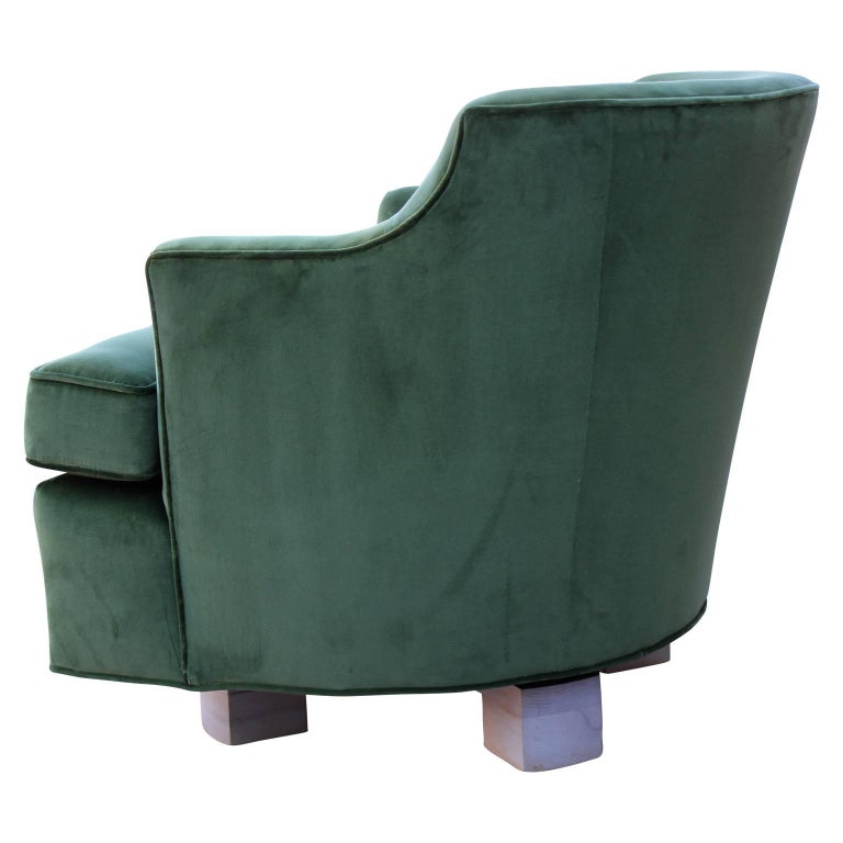 Modern Green Velvet Swivel Lounge Chair with Bleached Wood Base at 1stDibs