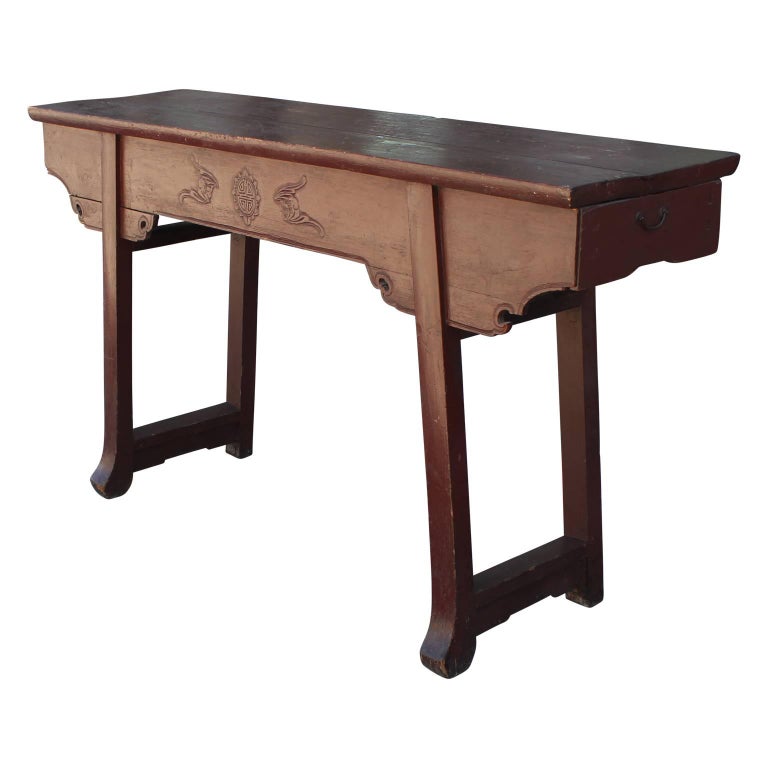 19th Century Red Chinese Altar Table Rustic or Entryway Pagoda Table at ...