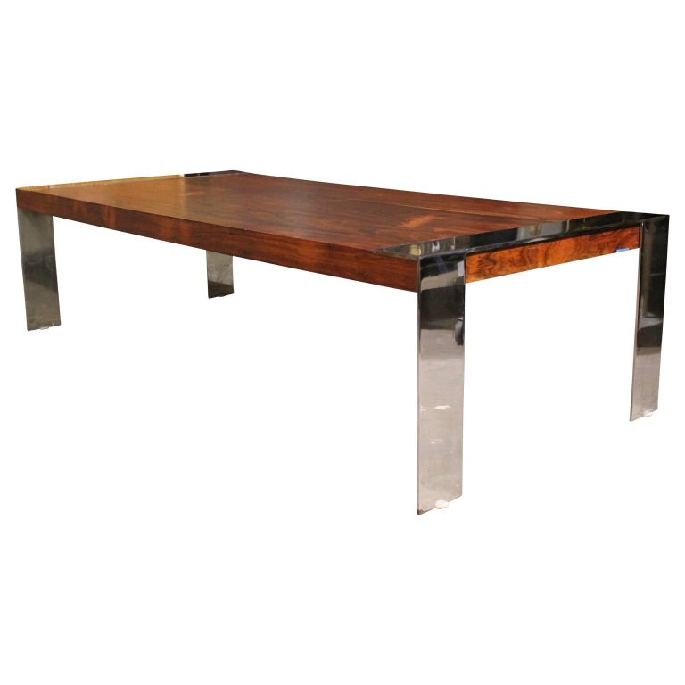 Modern Rosewood Chrome Rectangular Coffee Table by Flair at 1stDibs