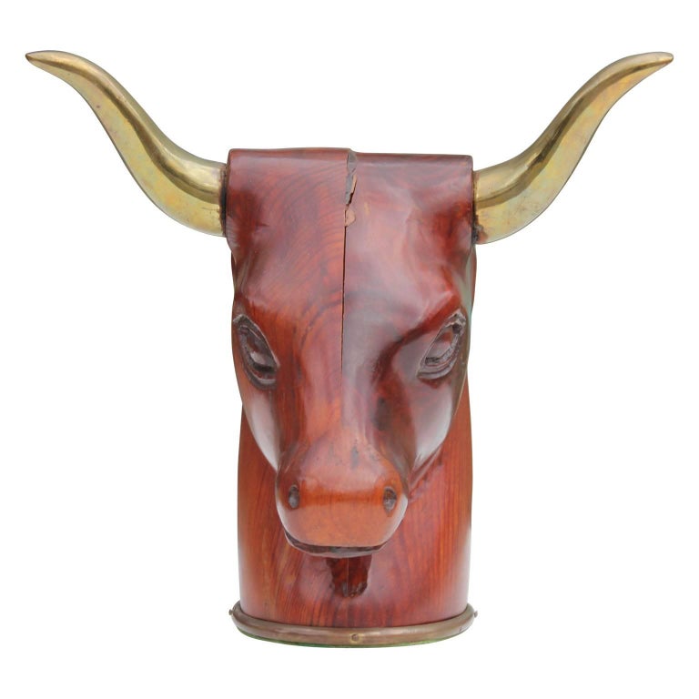 Modern Wood and Brass Sarreid Bull Head Sculpture at 1stDibs