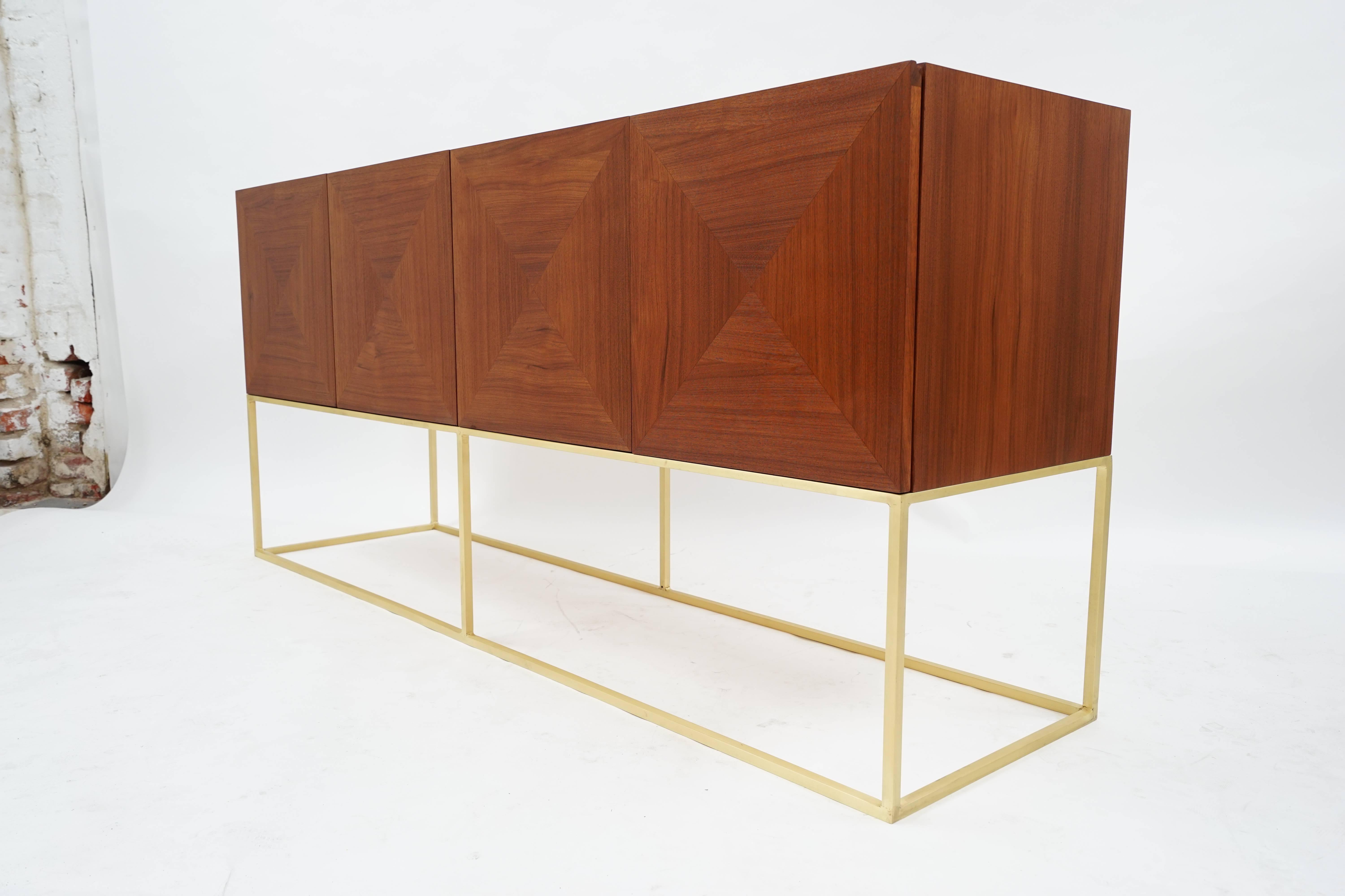Custom Floating Walnut Credenza on Flat Brass Frame by Loft Thirteen ...
