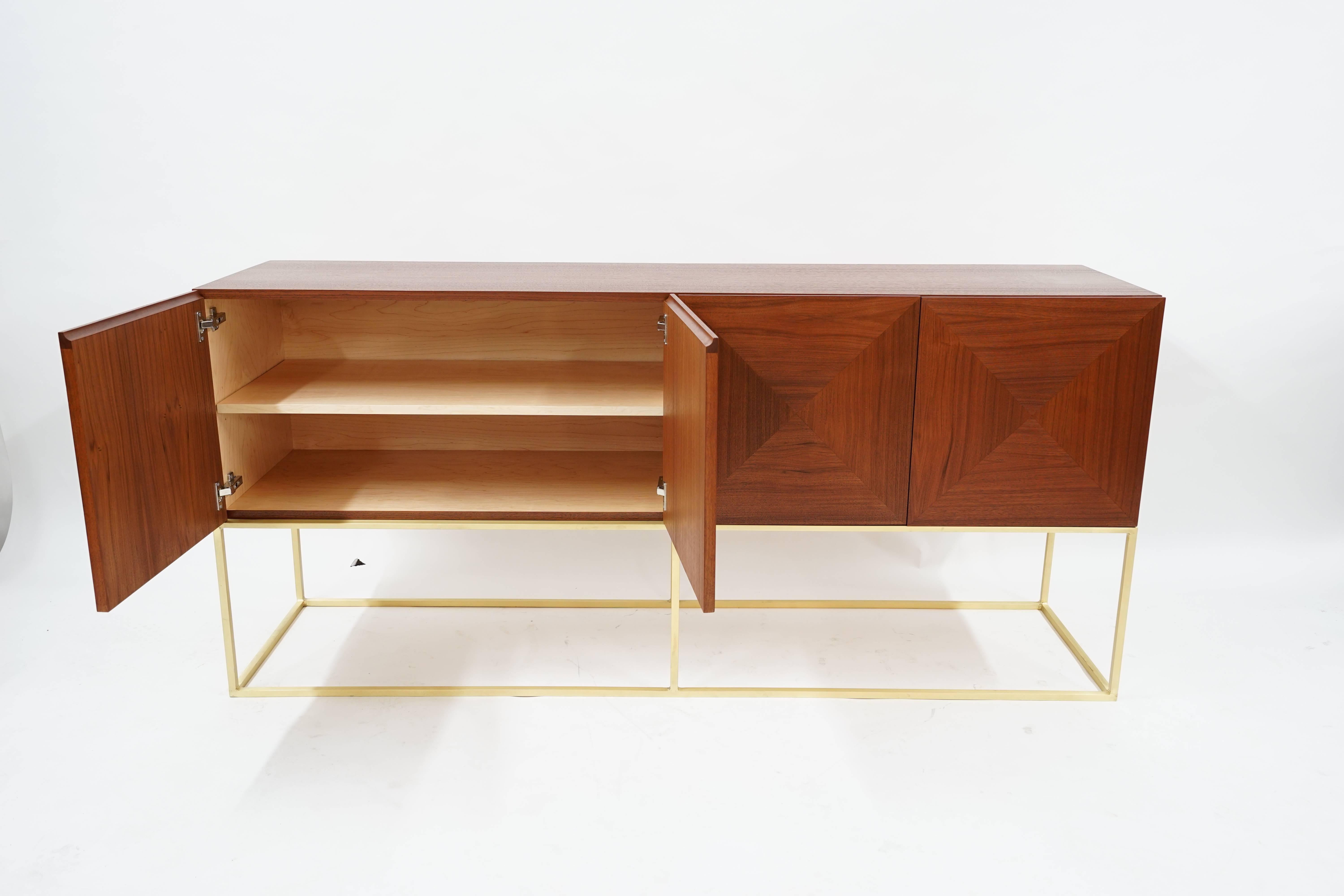 Custom Floating Walnut Credenza on Flat Brass Frame by Loft Thirteen ...