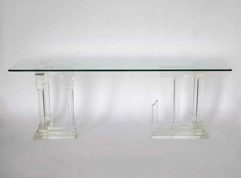 Architectural Pillar Console Table in Perspex Lucite Columns, Mid ...