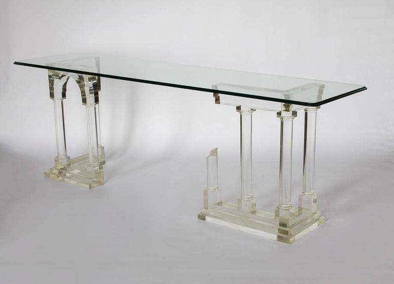 Architectural Pillar Console Table in Perspex Lucite Columns, Mid ...