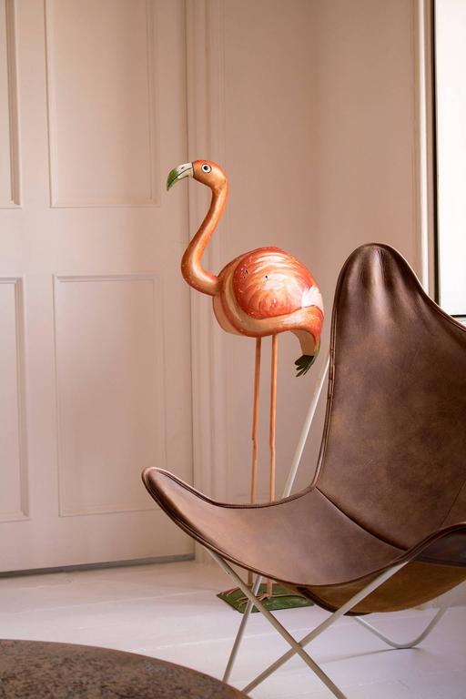 Hollywood Regency Vintage Flamingo Sculpture, Hand-Painted Metal Statue ...