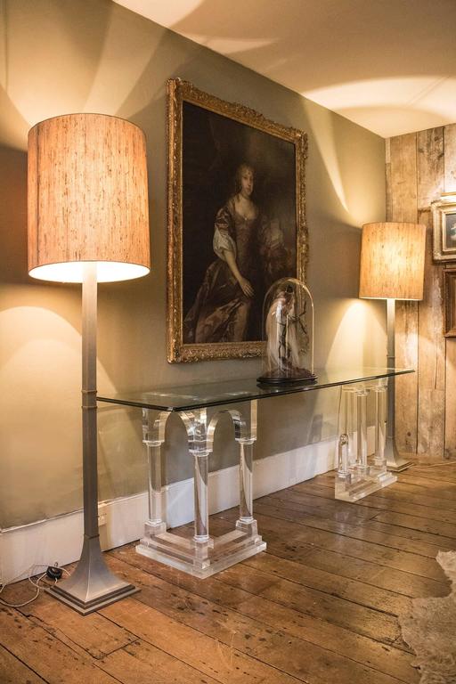 Architectural Pillar Console Table in Perspex Lucite Columns, Mid ...