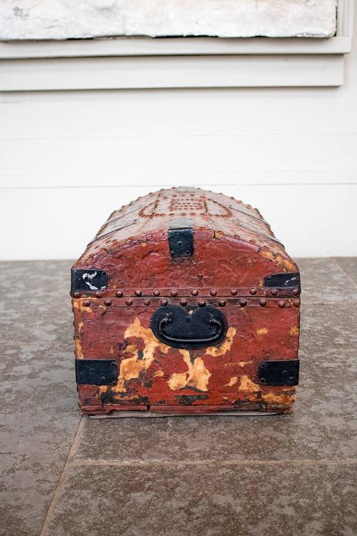 Georgian Studded Red Leather Travelling Trunk by A. Runting at 1stDibs