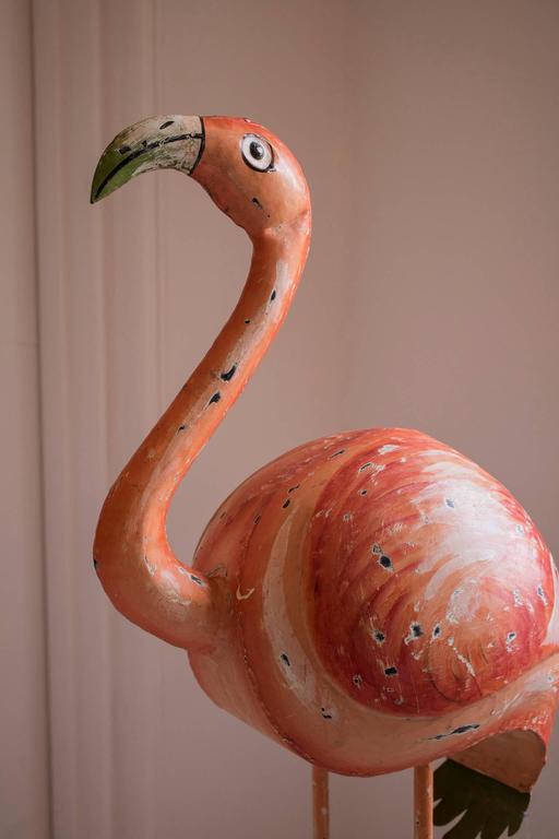 Hollywood Regency Vintage Flamingo Sculpture, Hand-Painted Metal Statue ...