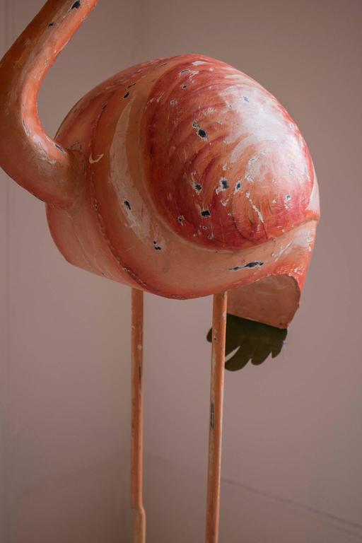 Hollywood Regency Vintage Flamingo Sculpture, Hand-Painted Metal Statue ...
