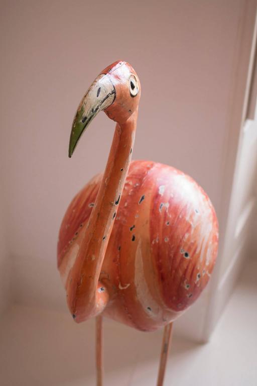 Hollywood Regency Vintage Flamingo Sculpture, Hand-Painted Metal Statue ...