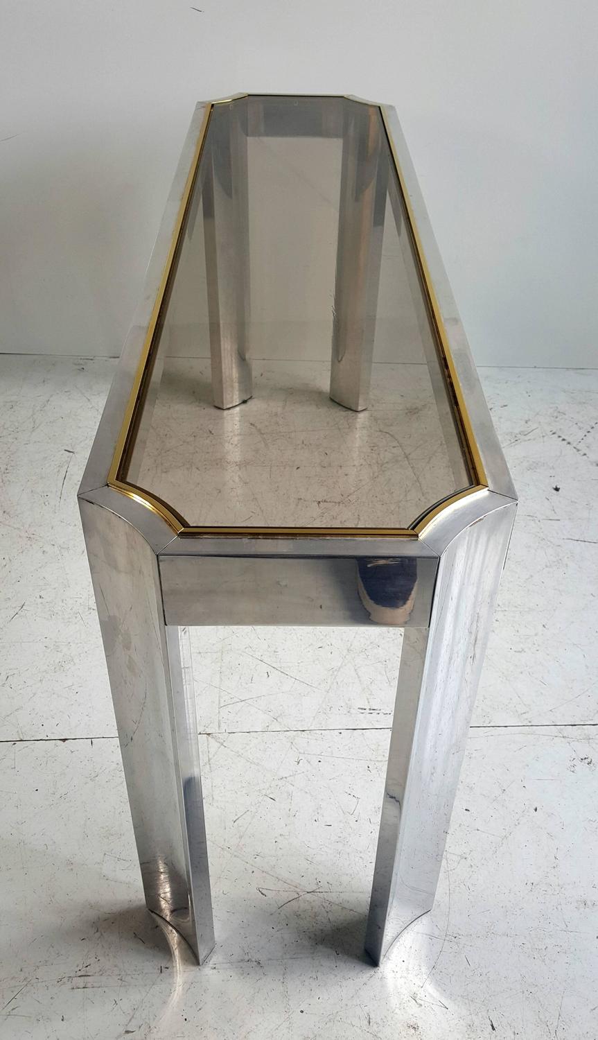 Elegant Aluminium, Brass and Glass Console or Sofa Table For Sale at ...