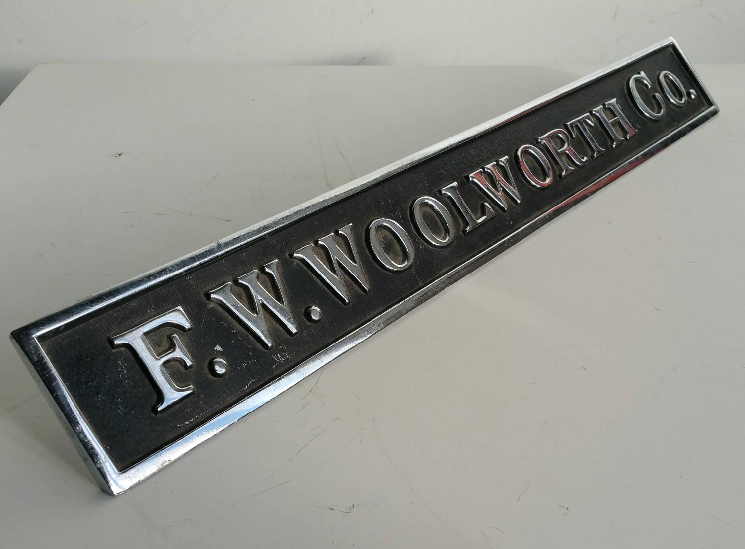 F.W. Woolworth Co. Nickel Plated Counter Sign, Nu-Lite Displays at 1stdibs