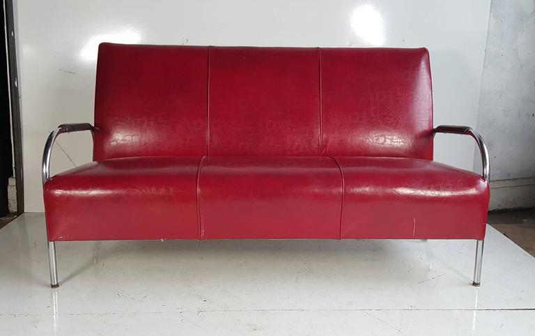 Wolfgang Hoffmann Tubular Chrome Three-Seat Sofa /Settee, Art Deco at ...