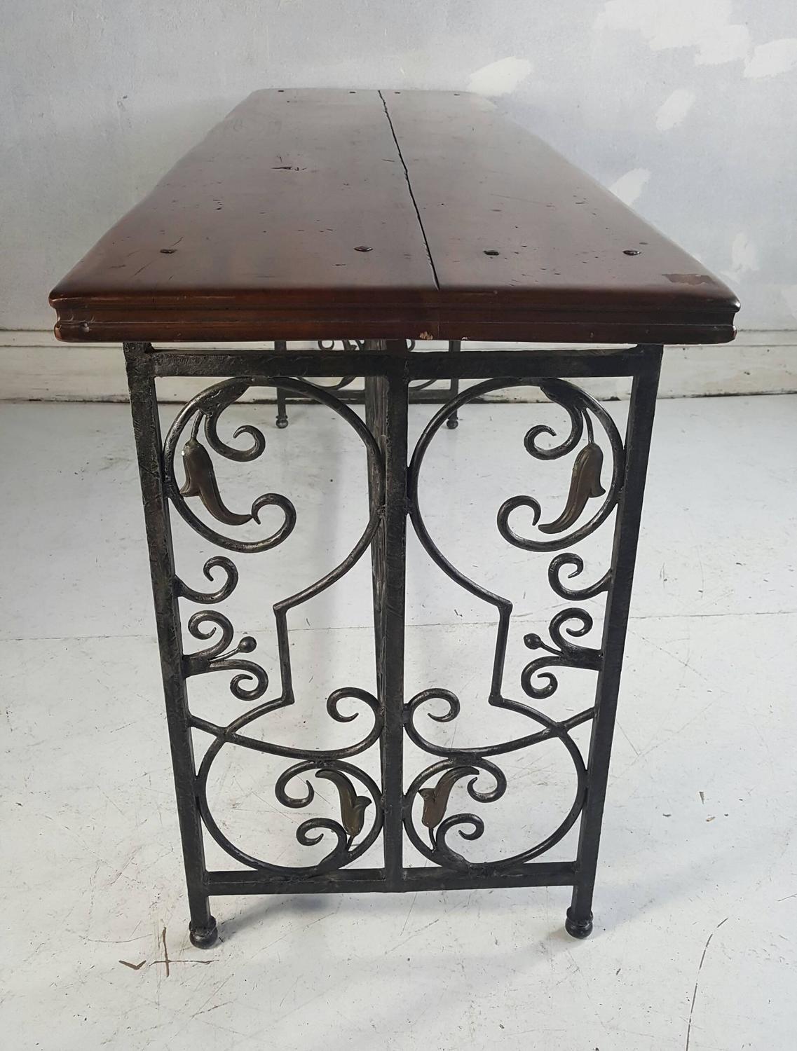 French Wrought Iron and Brass/Bronze Console Table For Sale at 1stdibs