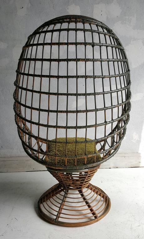 Bamboo and Cane Enclosed Egg Chair by Rohé Noordwolde, 1960s at 1stDibs