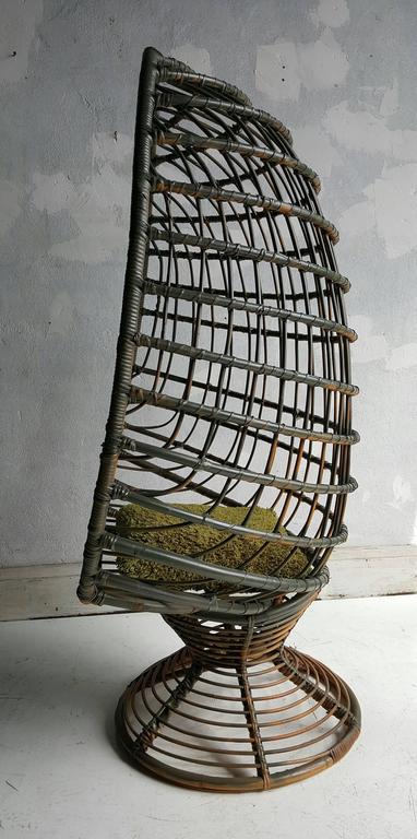 Bamboo and Cane Enclosed Egg Chair by Rohé Noordwolde, 1960s at 1stDibs