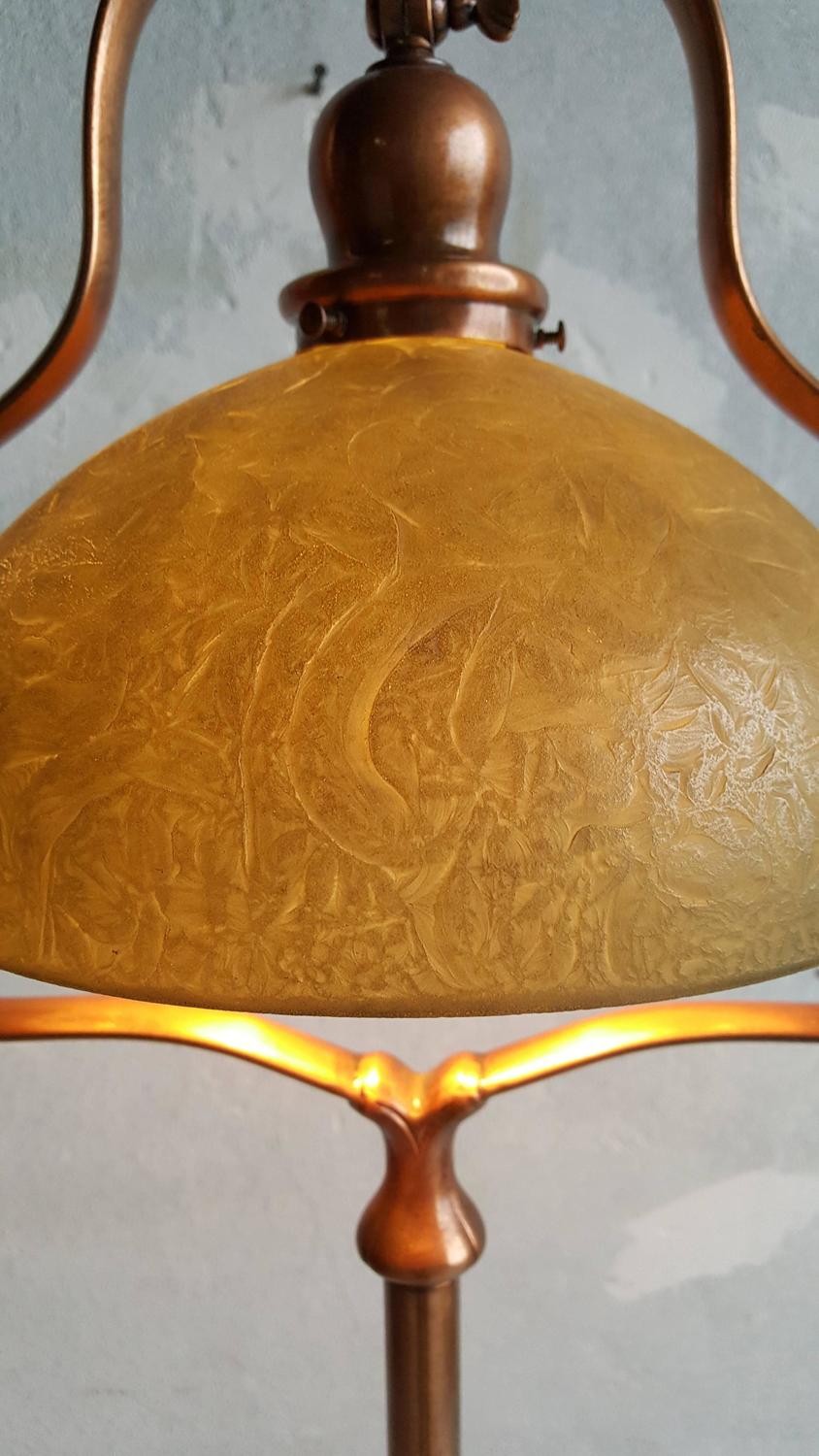 Handel Floor Lamp with Signed Cased Chipped Ice Shade, Mosserine at 1stdibs