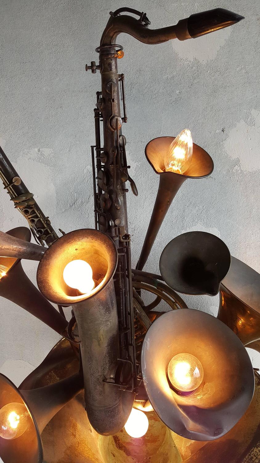 Large Wind Instrument Brass Wall Sconce French Horn, Saxophone For Sale ...