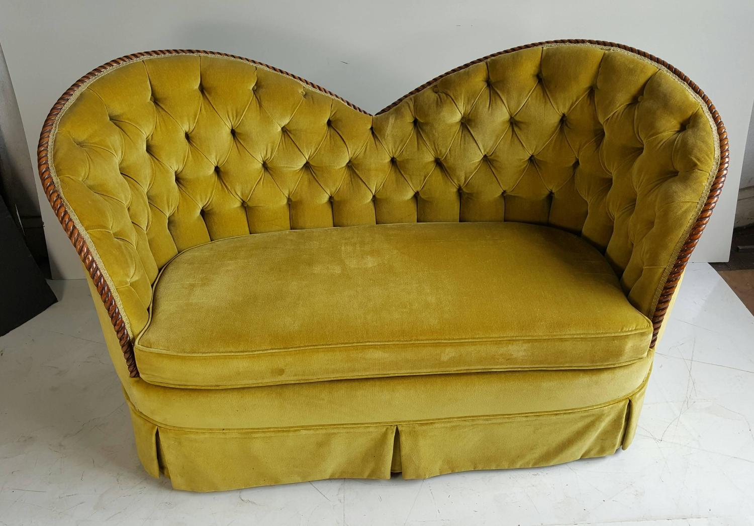 Stunning Regency Heart Shape Settee, Sofa or Loveseat, Original Velvet ...
