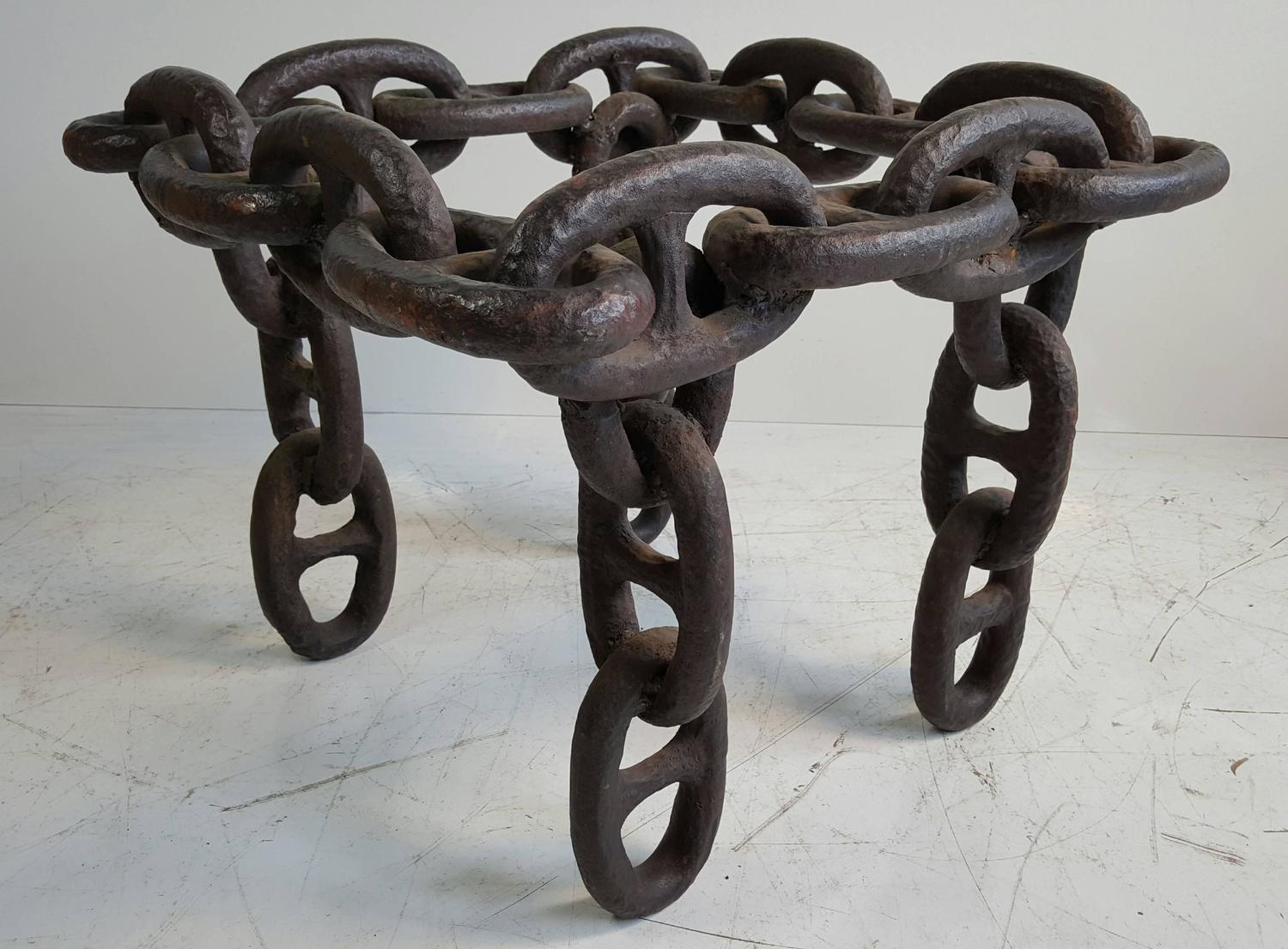 Heavy Mid-Century Welded Iron Ship Chain Industrial Table Base For Sale ...