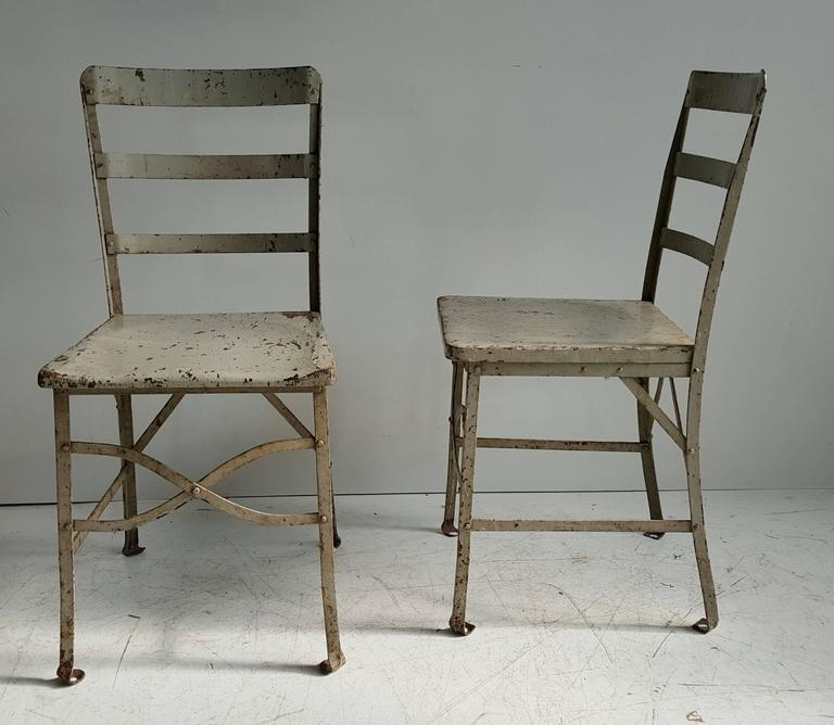 Pair of American Modernist Industrial Chairs, Old Factory Grey Paint ...