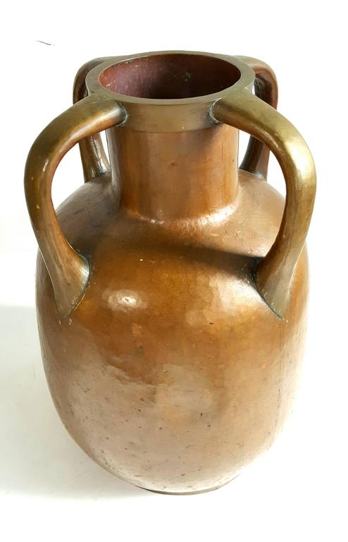 Large Arts and Crafts Hand-Hammered Four-Handled Copper Vessel, Russian at 1stDibs