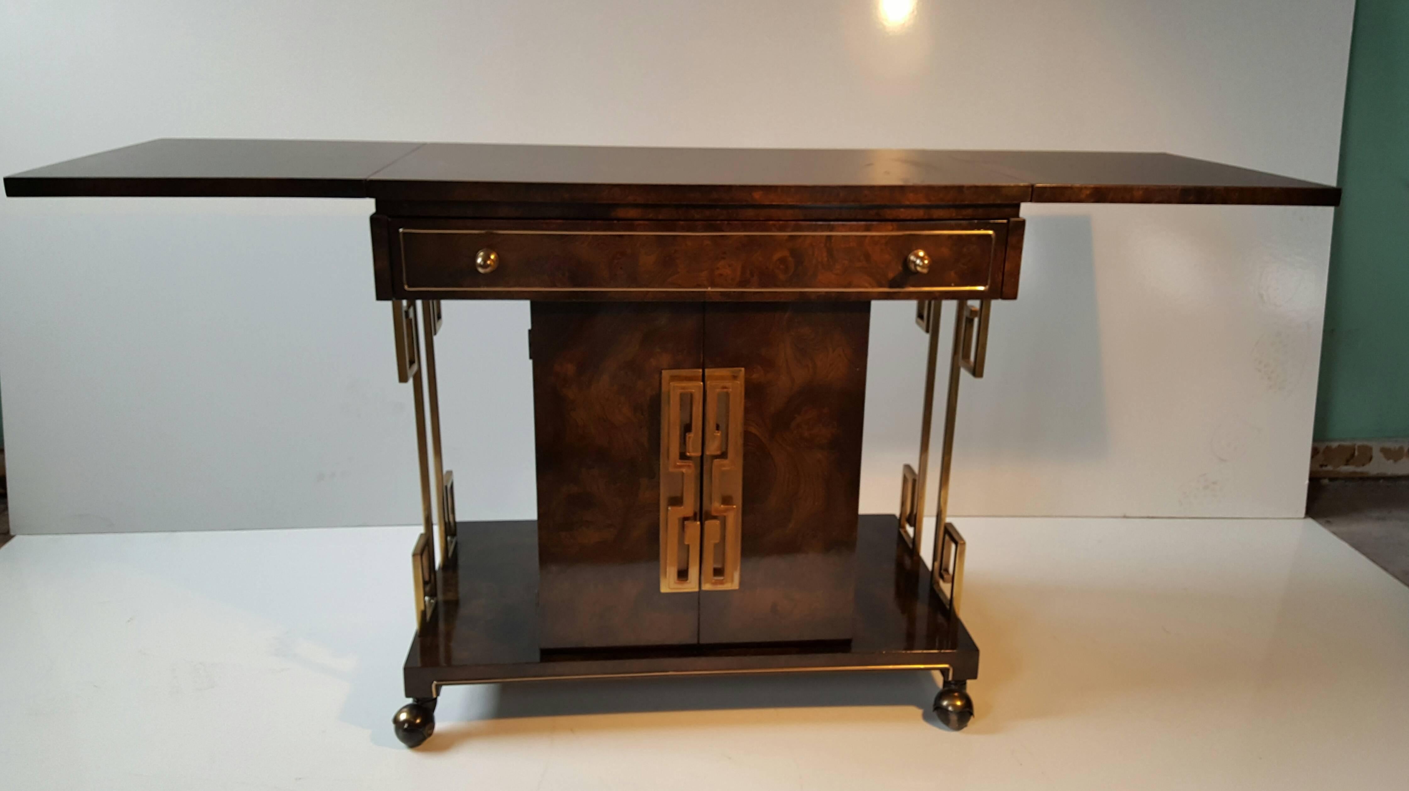 Stunning Portable Expandable Bar in Burl and Brass for Mastercraft at ...