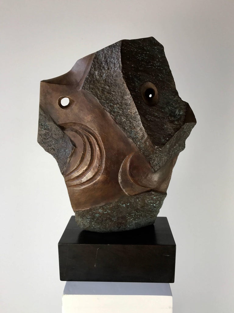 Modernist Bronze Angular Head Sculpture by Christian Roesch at 1stDibs