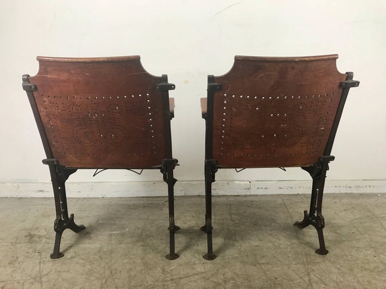 Early Cast Iron and Wood Theater or Opera Chairs A.H. Andrews, circa ...