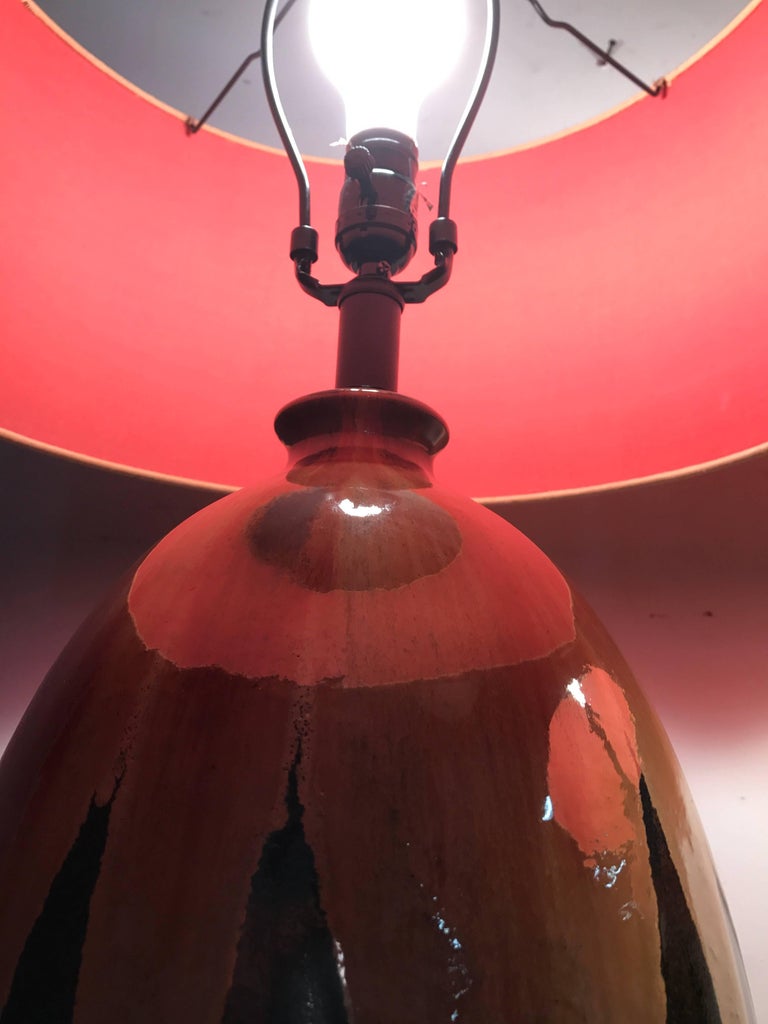 Pair of Large Drip Glaze Pottery Lamps For Sale at 1stDibs