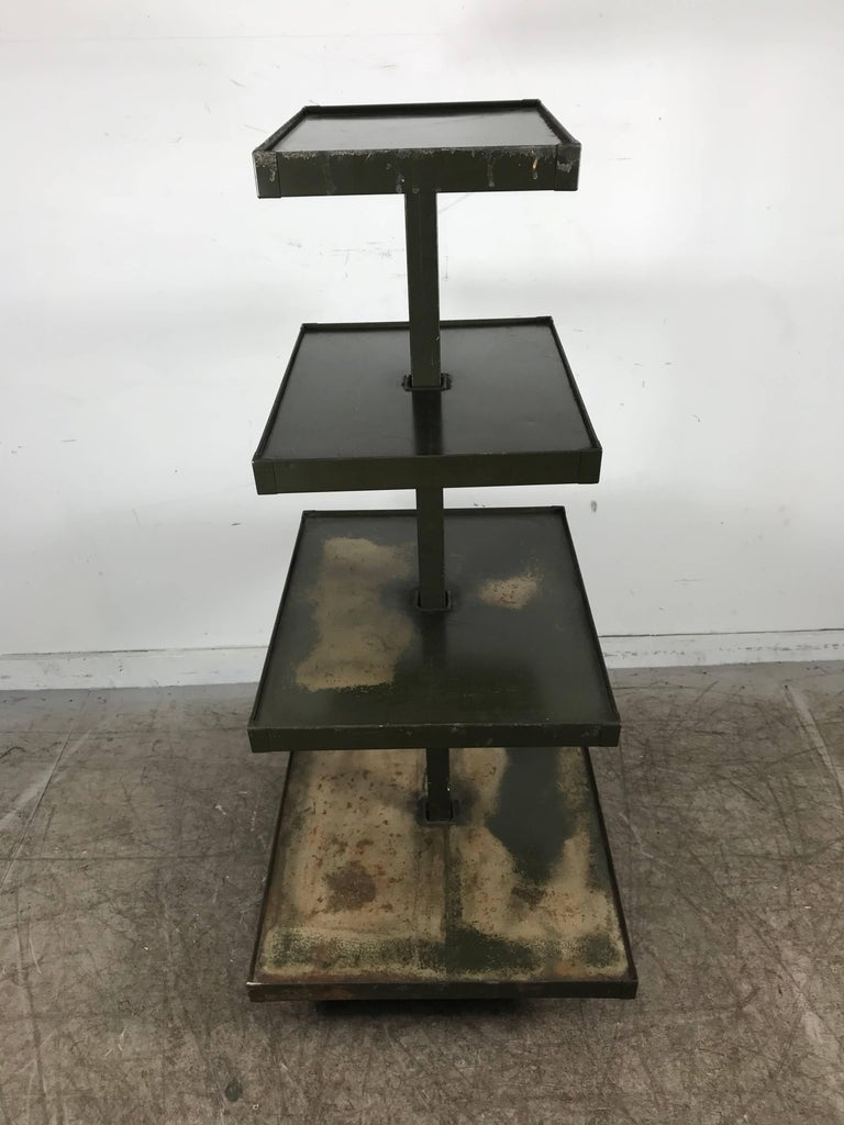 Industrial 4 tier rolling display stand,distressed finish.Dayton ...