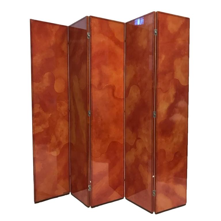 Rare Signed Karl Springer Five-Panel Folding Screen Parchment/Goatskin ...