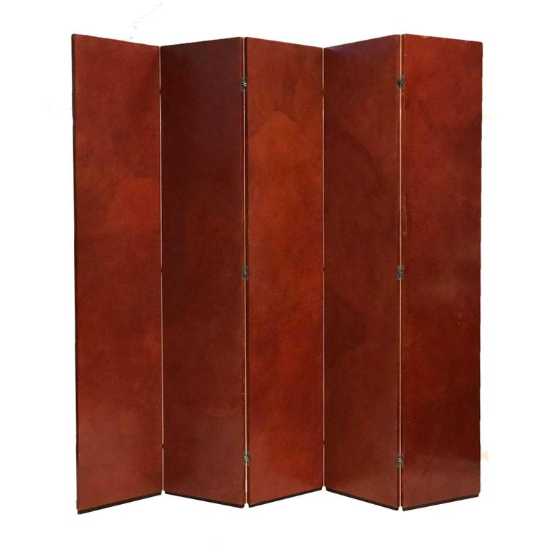 Rare Signed Karl Springer Five-Panel Folding Screen Parchment/Goatskin ...