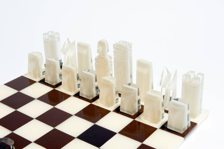 Modern Lucite Chess Set in White Brown and Clear Lucite at 1stDibs