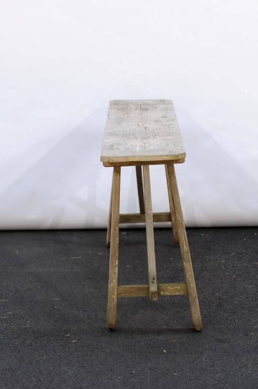 Rustic French Pine Narrow Console Table with Natural Finish and Trestle ...