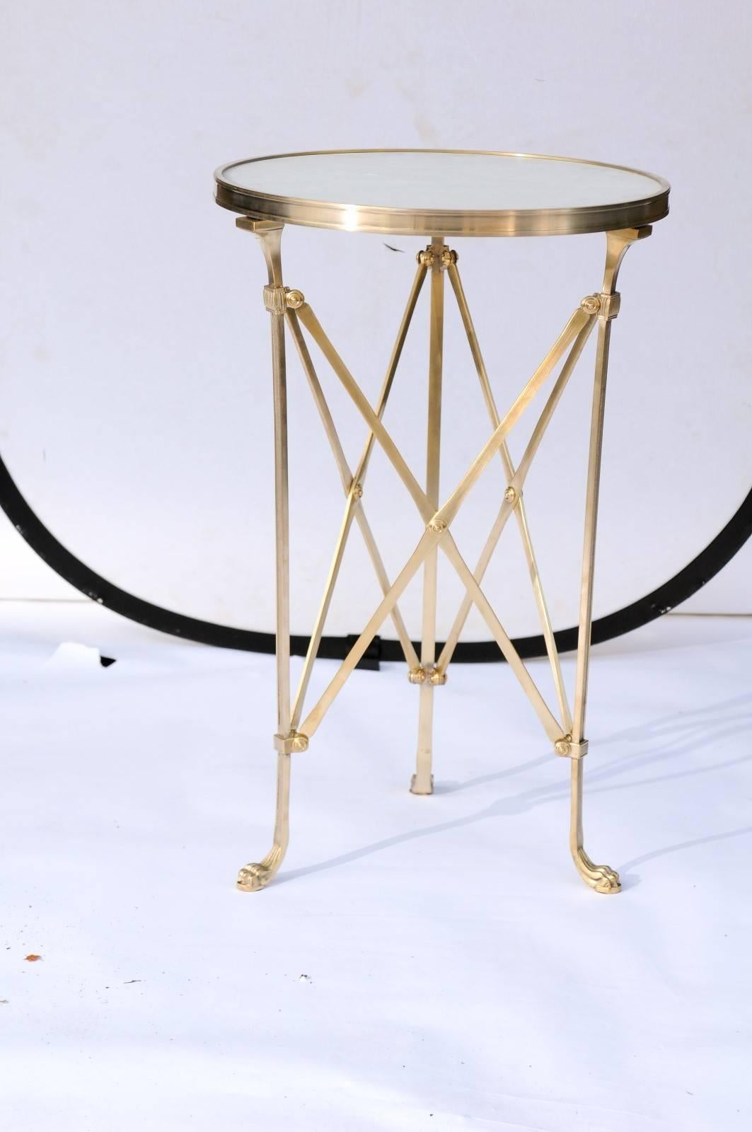 Contemporary Brass Guéridon Table with White Marble Top and Tripartite ...