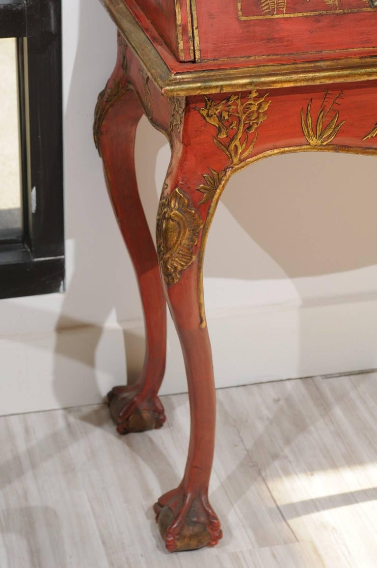 1940s Chinese Red Painted Secretary with Gilded Accents and Slant-Front ...