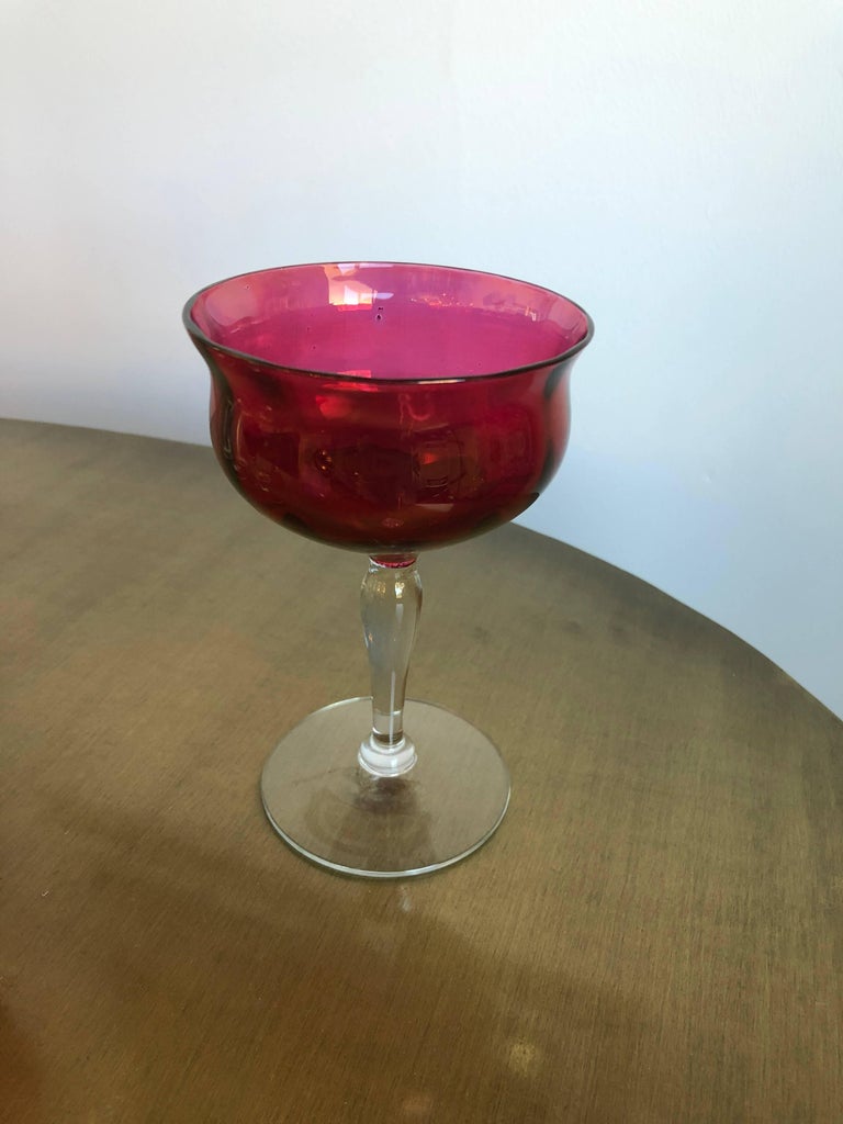 Set of 6 French Ruby Red Crystal with Clear Stem Champagne Coupe ...
