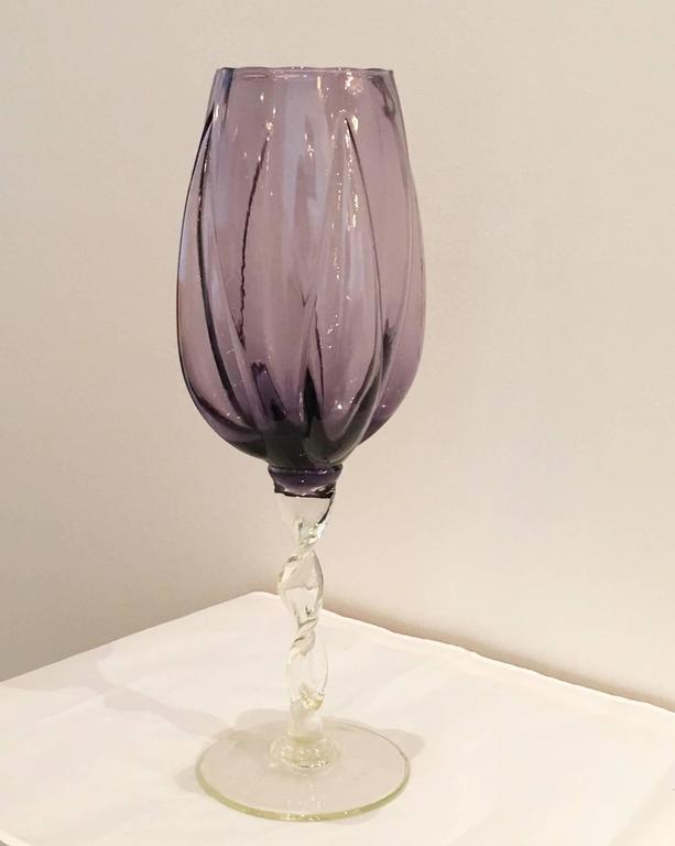 2 Blown Pink and Purple Over-Sized Glass Brandy Snifters/Vases with ...