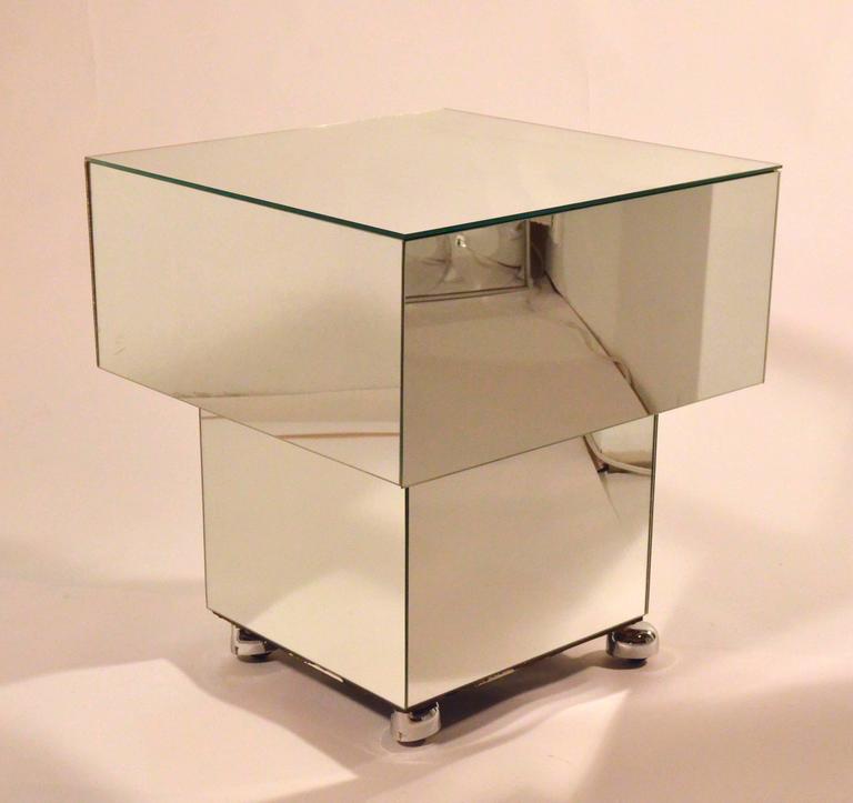Pair of Hollywood Glam Modernist Mirrored Cube Side Tables on Chrome ...