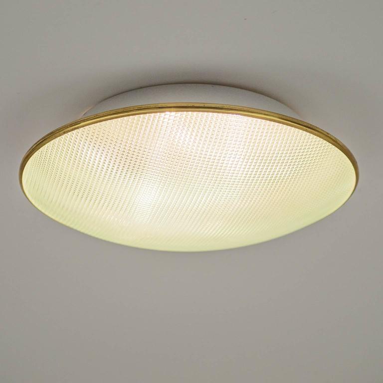 Sleek Italian Modernist Textured Glass Flush Mounts, 1950s at 1stdibs