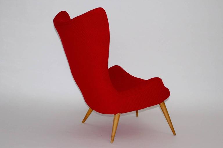 Red Mid-Century Modern Lounge Chair Beech 1950s For Sale at 1stDibs ...
